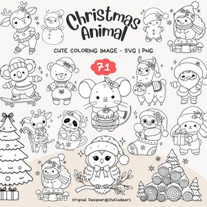 Christmas Animal Coloring Image, Christmas Coloring Image, Animal SVG ...