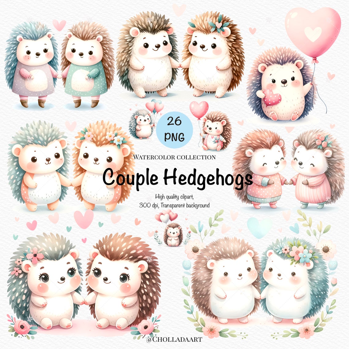 Couple Hedgehog Loving Clipart, Valentines Clipart, Couple Hedgehog ...