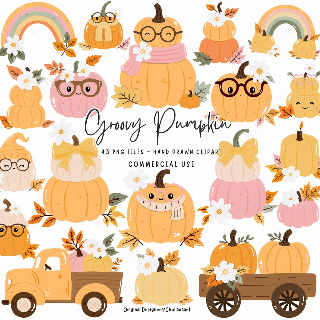 Groovy Pumpkin Clipart, Pumpkin Clipart, Retro Pumpkin PNG, Fall ...