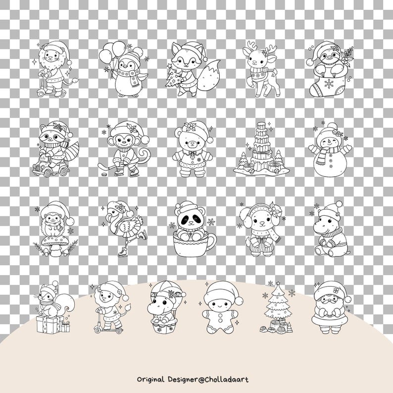 Christmas Animal Coloring Image, Christmas Coloring Image, Animal SVG ...