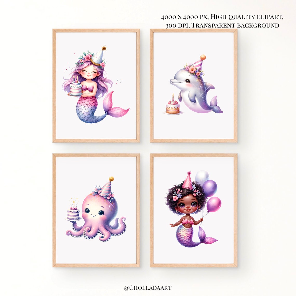 Mermaid Birthday Watercolor Clipart, Cute Mermaid Clipart, Mermaid ...