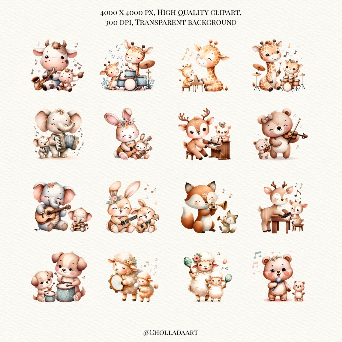 Watercolor Mom and Baby Animals Clipart, Animal Clipart, Mom and Baby ...