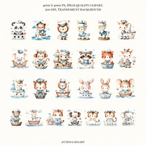 Cute Sailor Animal Clipart, Nautical Nursery Clipart, Ocean Clipart ...