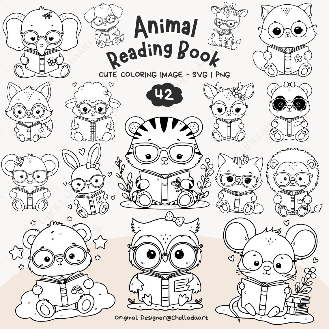 Animal Reading Book Coloring Image, Animal Coloring Image, Animal Book ...