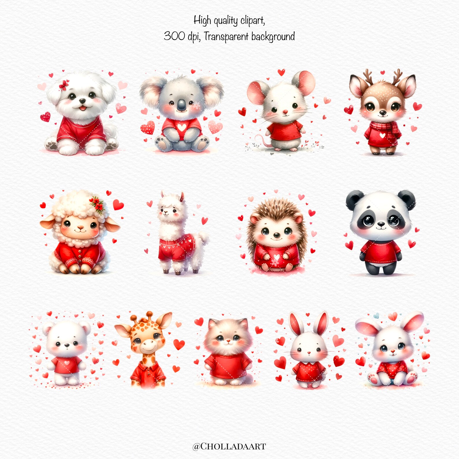 Cute Animal Valentine Clipart, Love Animal Clipart, Romantic Clipart ...
