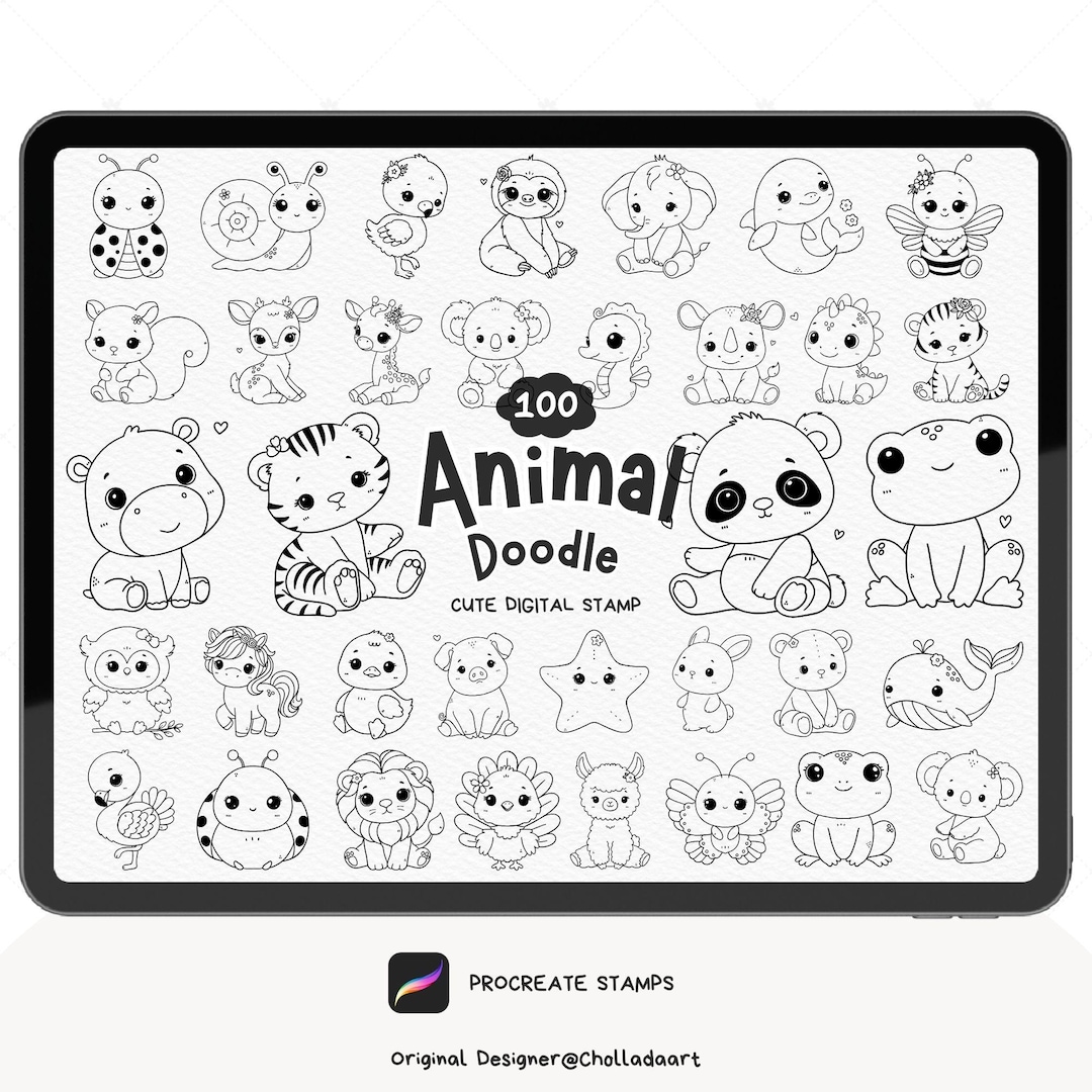 Procreate Animal Doodle Stamp Bundle, Animal Procreate Stamp, Procreate ...