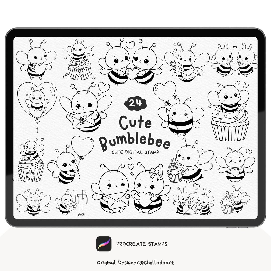 Procreate Bumblebee Stamp Bundle, Valentine Bee Procreate Stamp ...