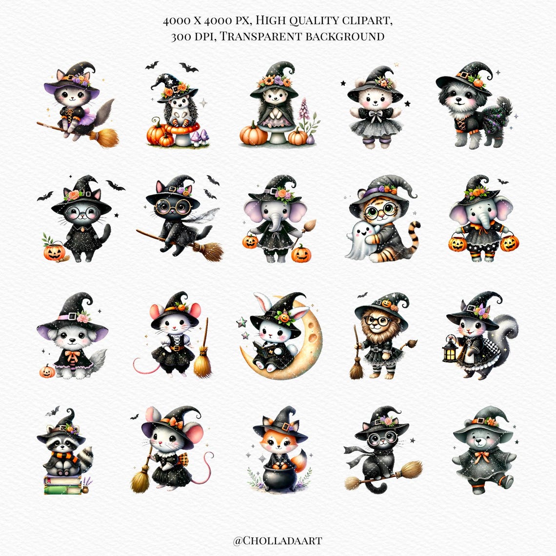 Watercolor Halloween Animals Clipart, Halloween Animal PNG, Cute ...