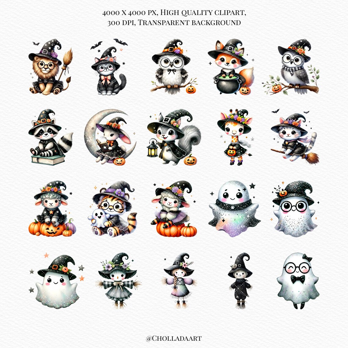 Watercolor Halloween Animals Clipart, Halloween Animal PNG, Cute ...