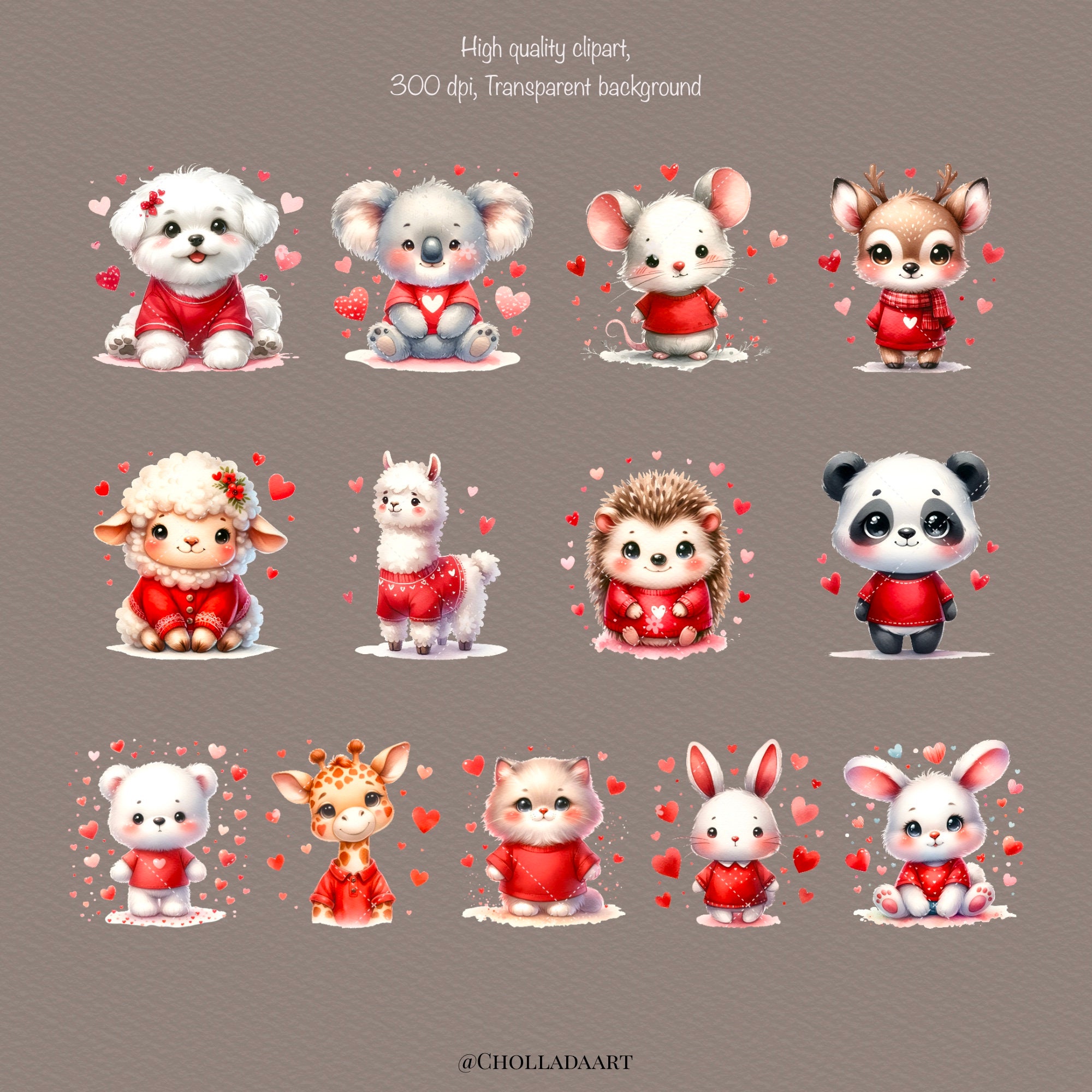Cute Animal Valentine Clipart, Love Animal Clipart, Romantic Clipart ...
