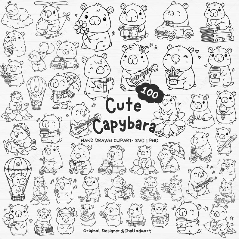 100 Capybara SVG Bundle, Cute Capybara SVG, Capybara Clipart, Doodle ...