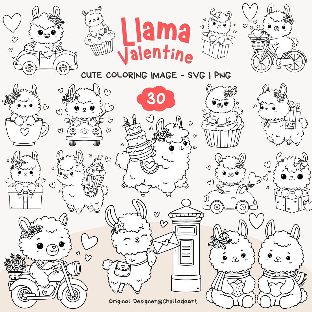 Llama Valentine Coloring Image, Llama Coloring Image, Valentine Animal ...