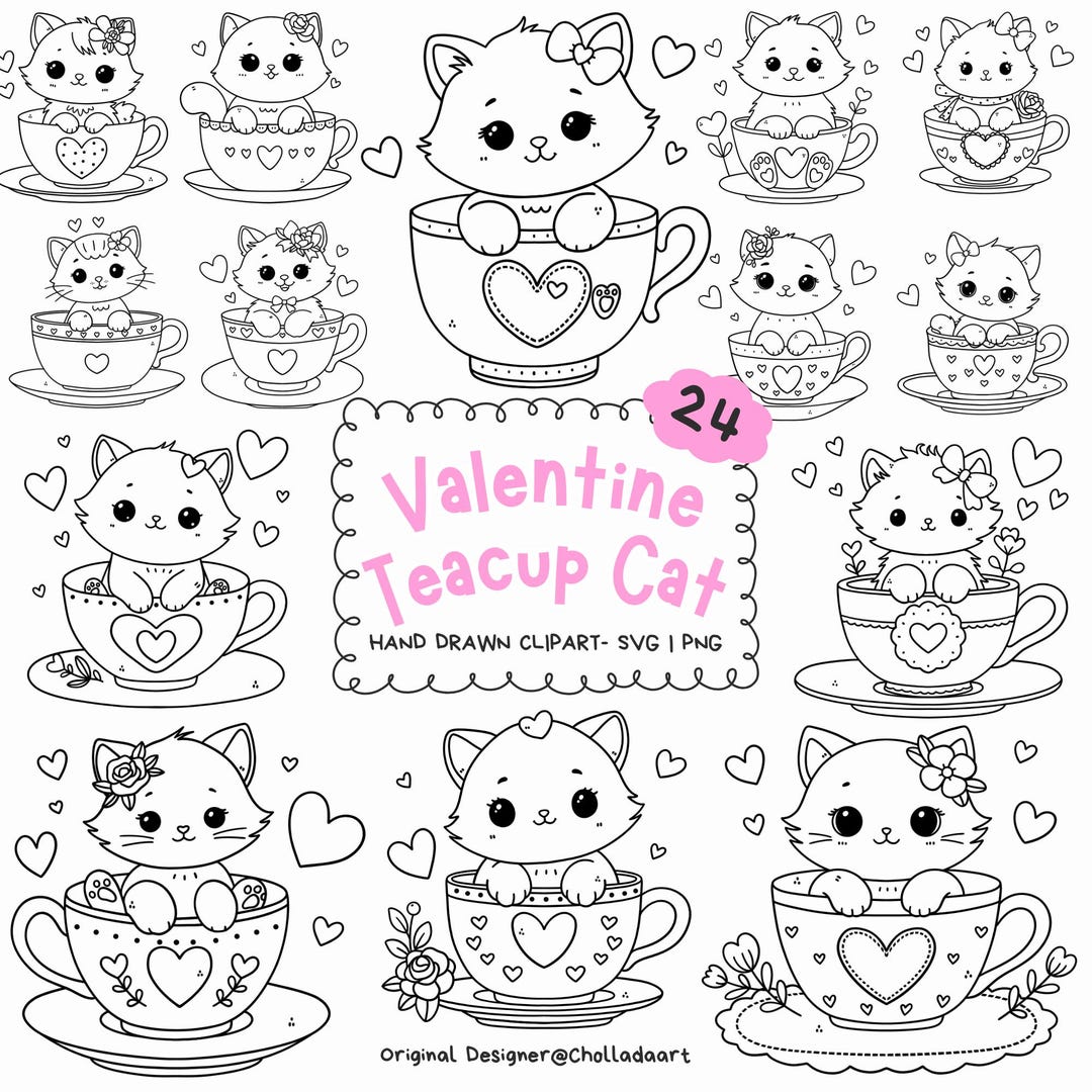 Valentine Teacup Cat SVG Bundle, Cat in a Teacup Svg, Cat Svg Bundle ...