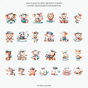 Watercolor Happy Sailor Clipart, Cute Sailor Animals Clipart, Nautical ...