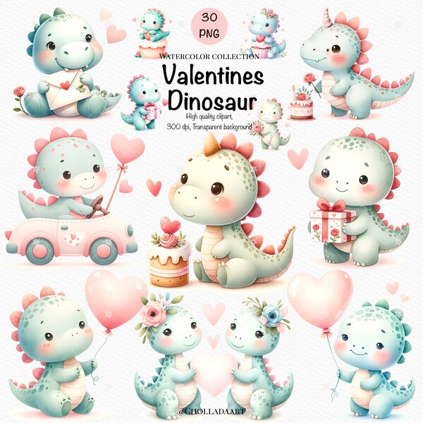 Dinosaur Valentine Clipart - Etsy