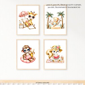 Watercolor Summer Animals Clipart, Summer Animals Clipart, Watercolor ...