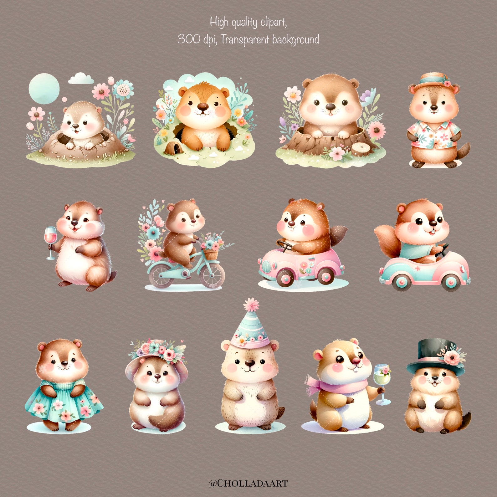 Watercolor Groundhog Clipart, Animal Clipart, Cute Watercolor Groundhog ...