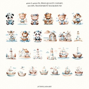 Cute Sailor Animal Clipart, Nautical Nursery Clipart, Ocean Clipart ...