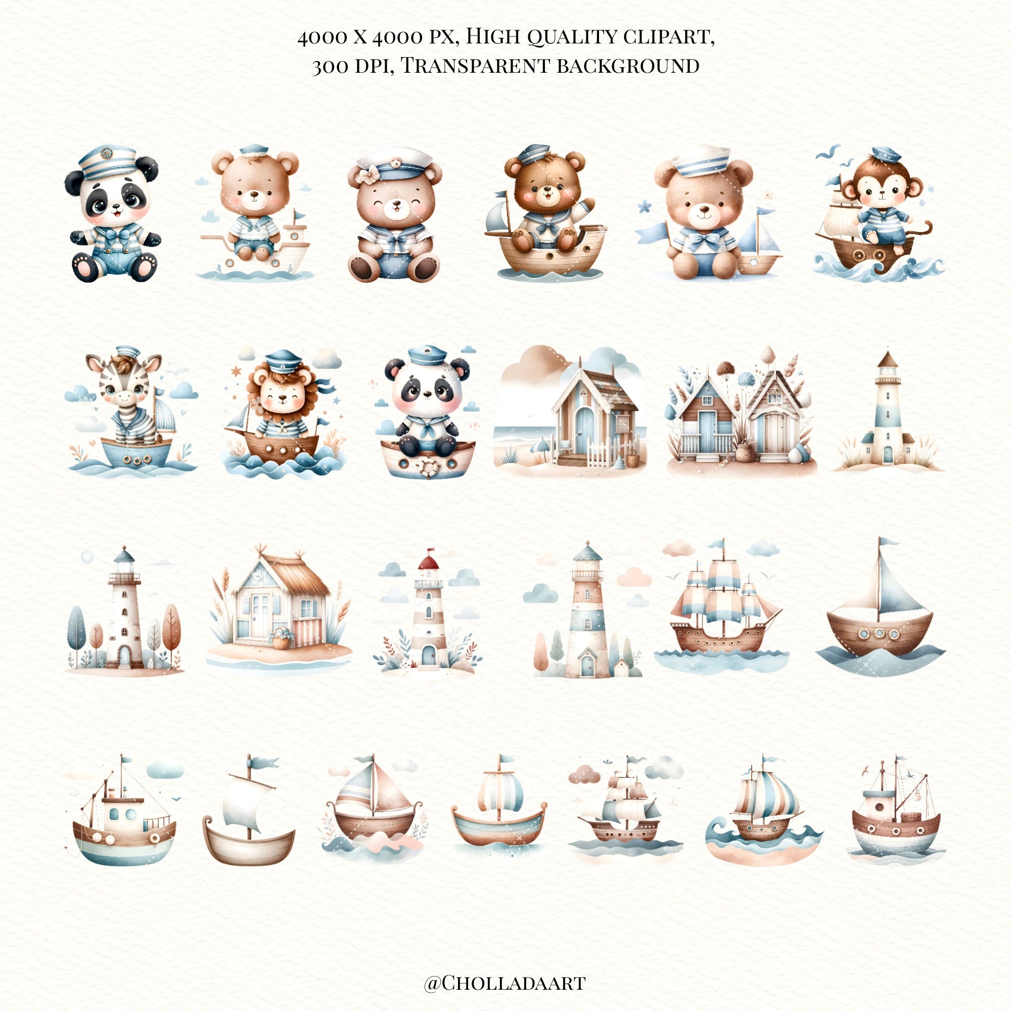 Cute Sailor Animal Clipart, Nautical Nursery Clipart, Ocean Clipart ...
