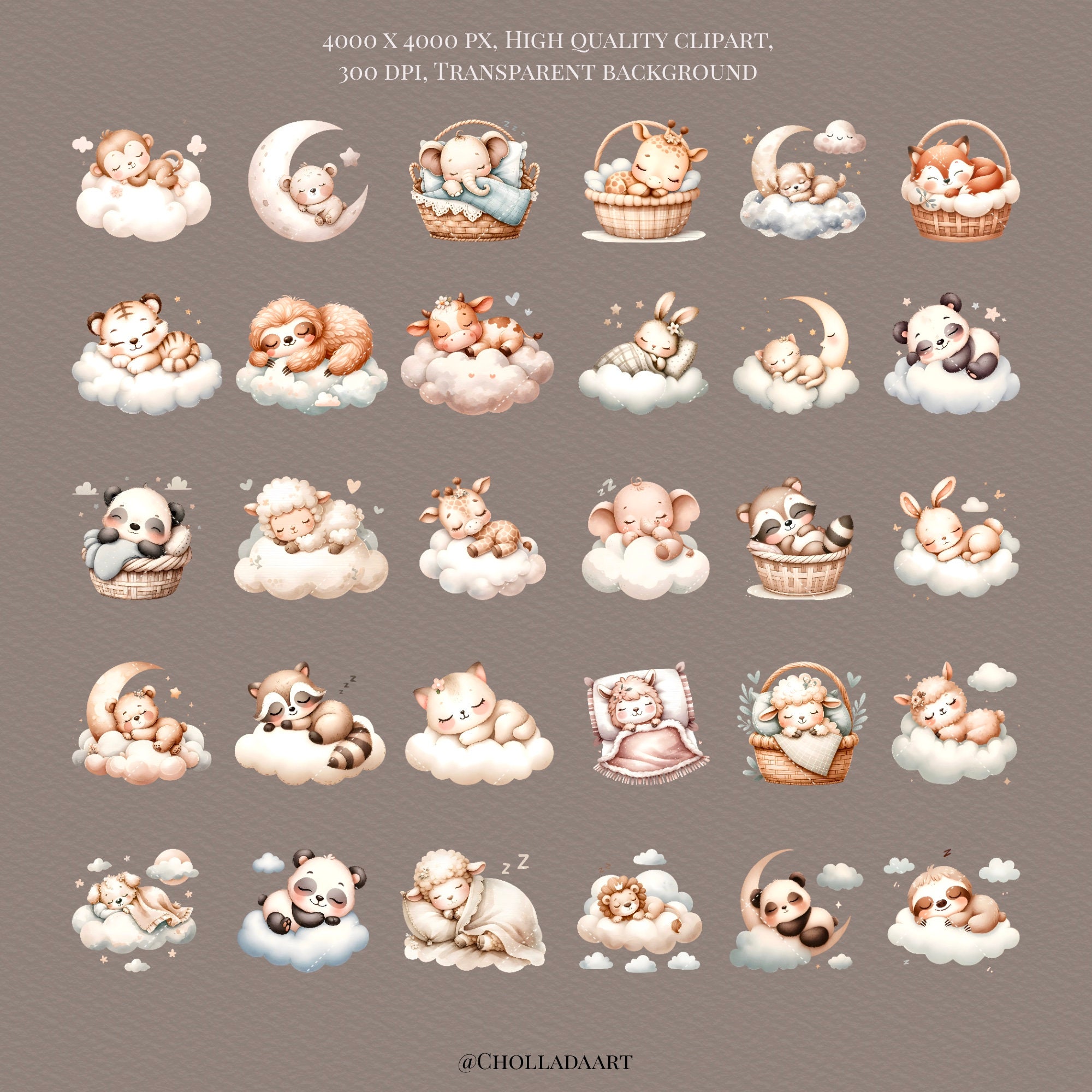 Watercolor Sleeping Animals Clipart, Sleeping Animals PNG, Sleepy ...