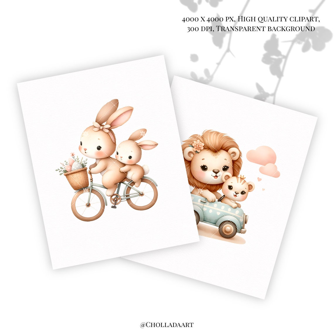 Watercolor Mother and Baby Animals Clipart, Animal PNG, Mother's Day ...