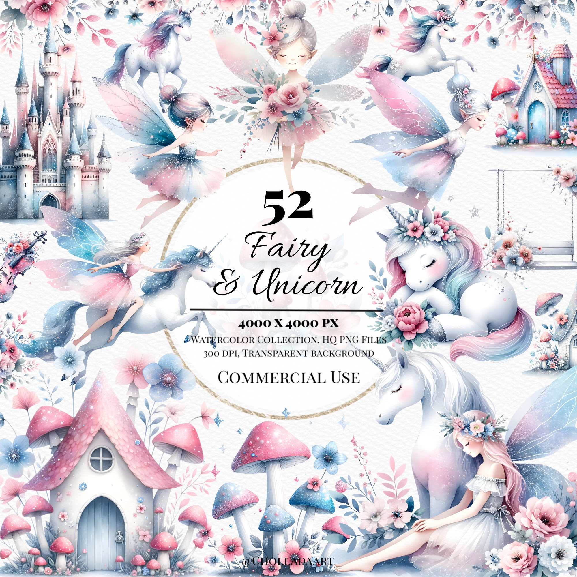 Fairy and Unicorn Watercolor Clipart, Watercolor Fairy Clipart ...