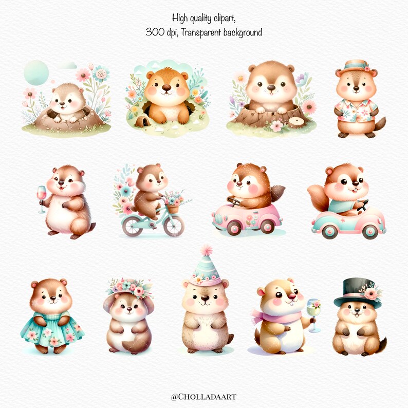Watercolor Groundhog Clipart, Animal Clipart, Cute Watercolor Groundhog ...