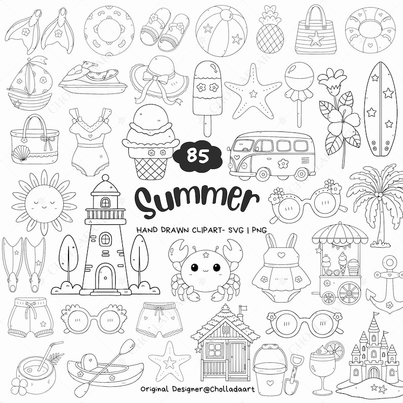85 Summer SVG Bundle, Beach Svg Bundle, Summer Svg, Doodle Summer Svg ...