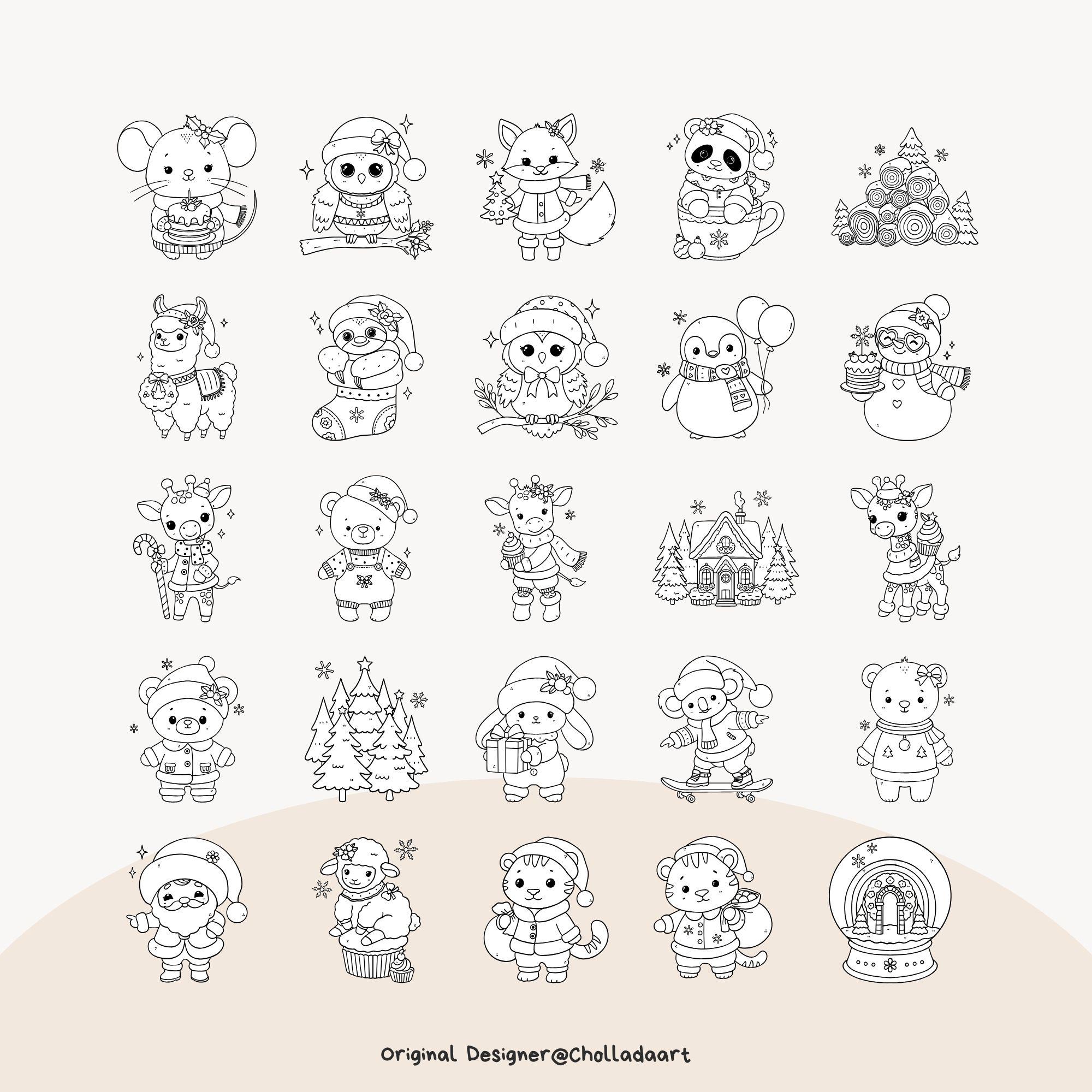 Christmas Animal Coloring Image, Christmas Coloring Image, Animal SVG ...