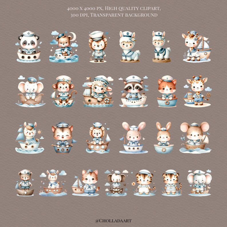 Cute Sailor Animal Clipart, Nautical Nursery Clipart, Ocean Clipart ...