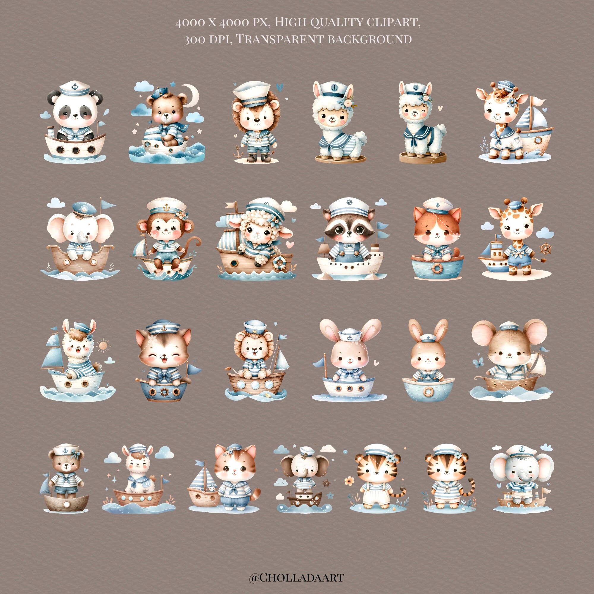 Cute Sailor Animal Clipart, Nautical Nursery Clipart, Ocean Clipart ...