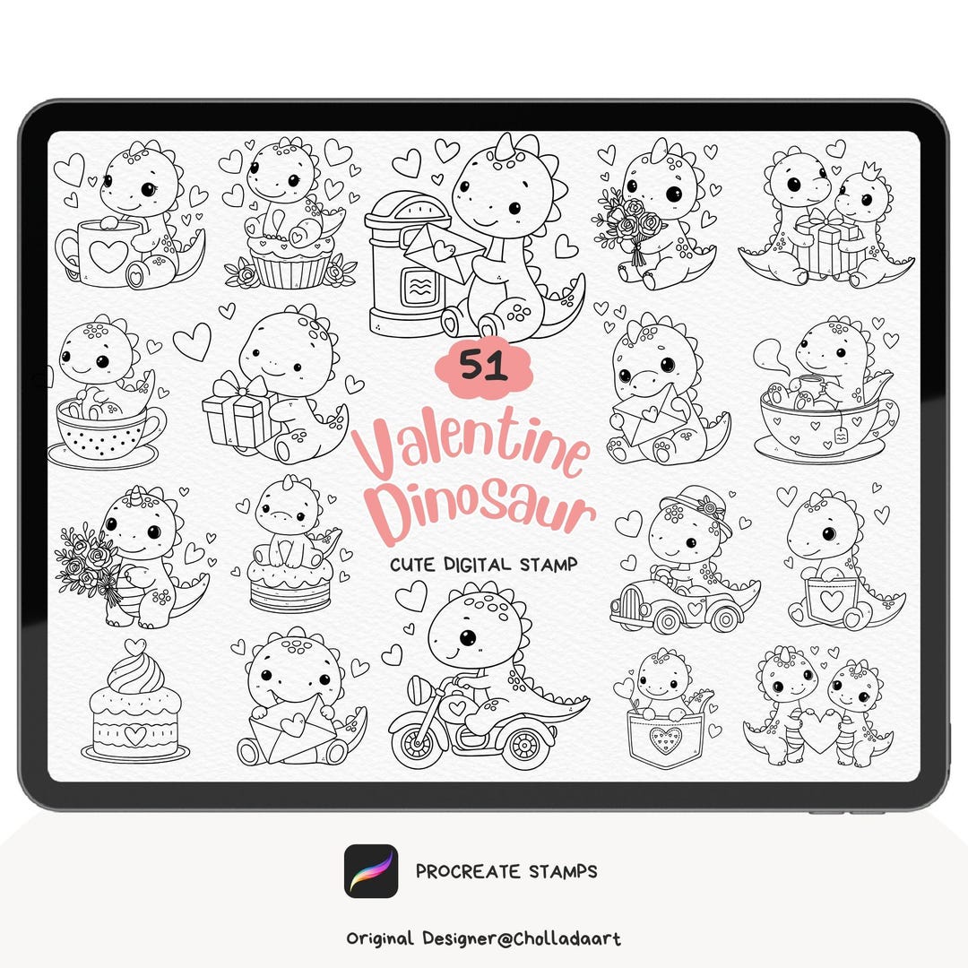 Procreate Valentine Dinosaur Stamp Bundle, Valentine Dinosaur Procreate ...