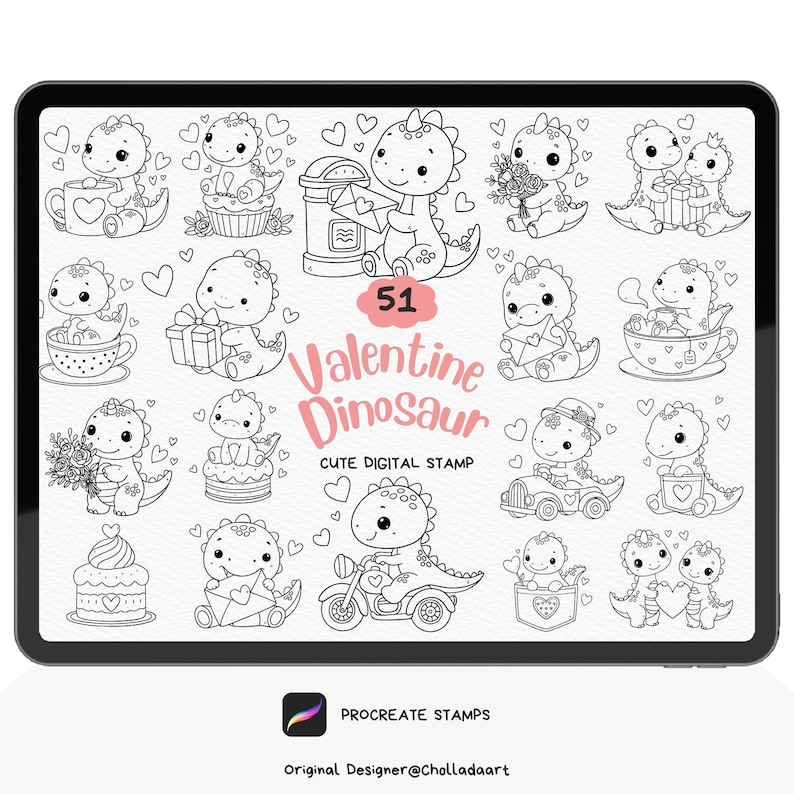 Procreate Valentine Dinosaur Stamp Bundle, Valentine Dinosaur Procreate ...