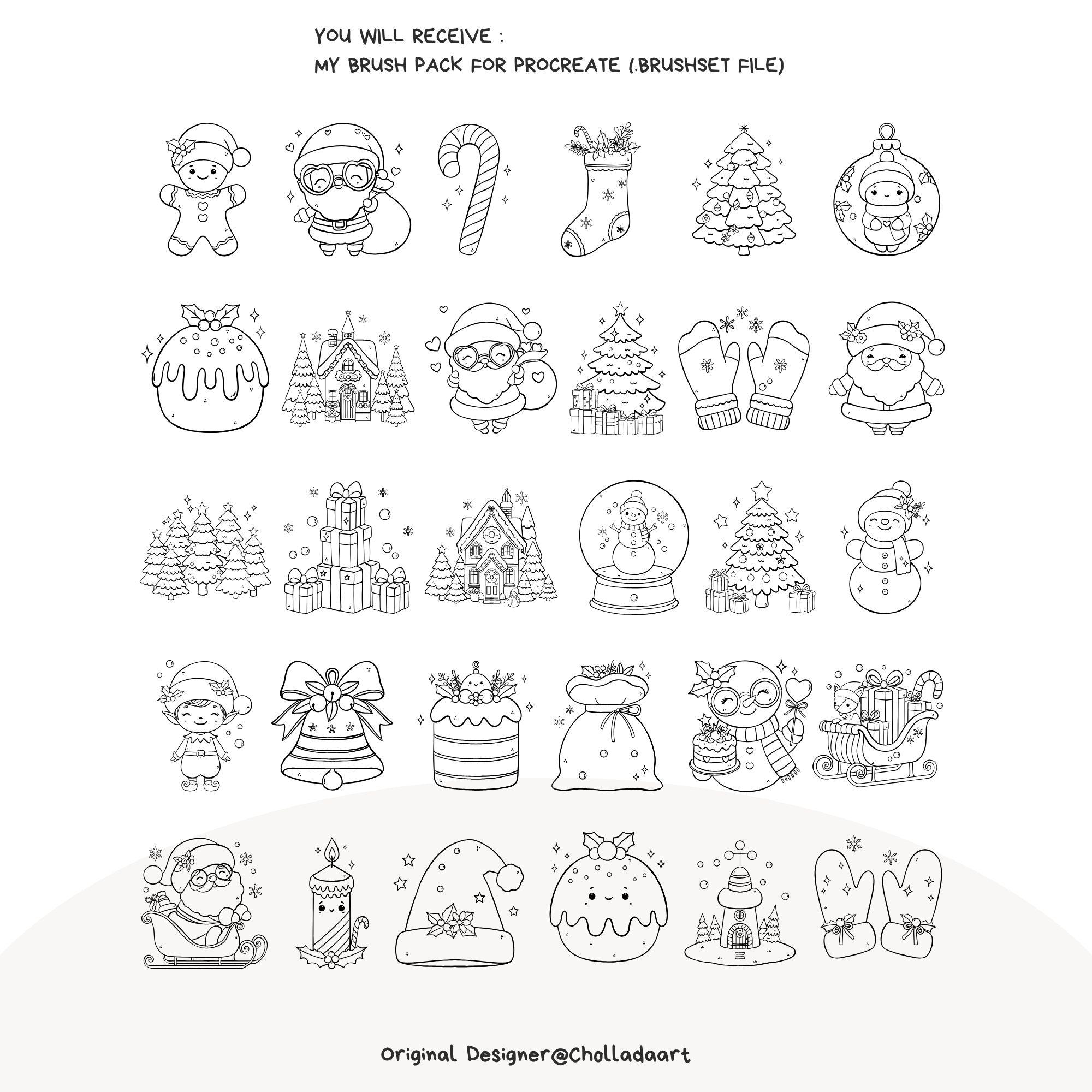 Procreate Christmas Stamp Bundle, Christmas Procreate Stamp, Santa ...