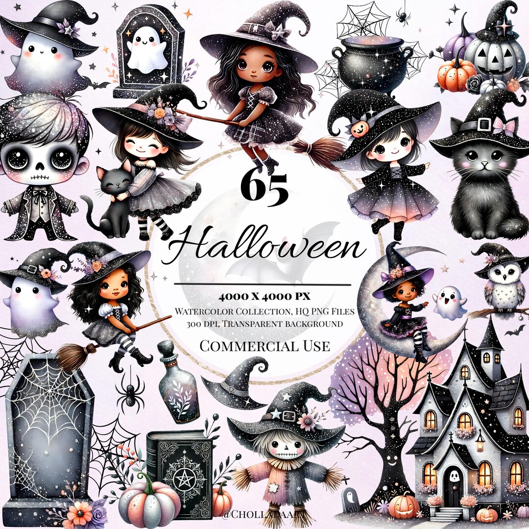 Watercolor Halloween Clipart, Halloween Clipart, Cute Halloween ...