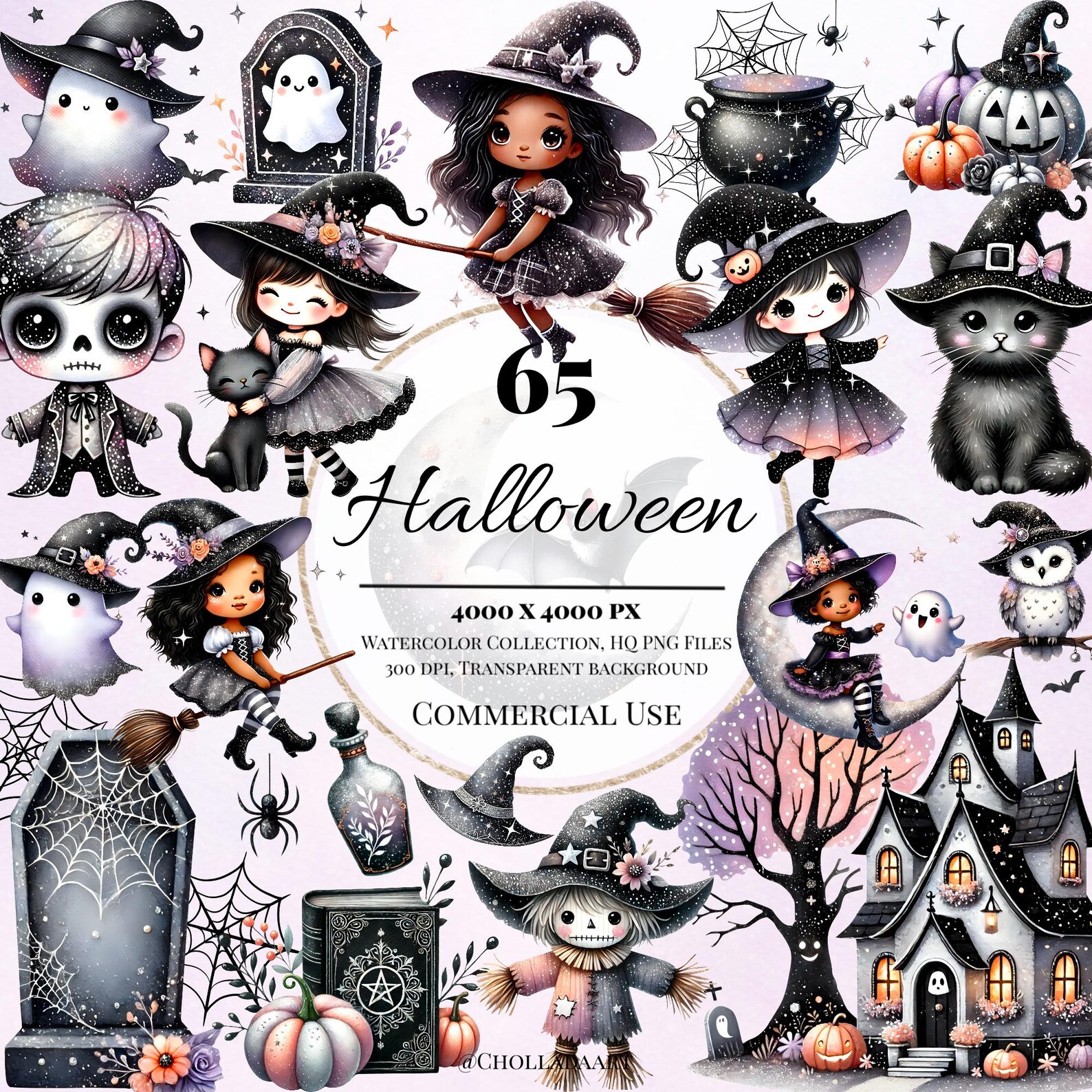 Watercolor Halloween Clipart, Halloween Clipart, Cute Halloween ...