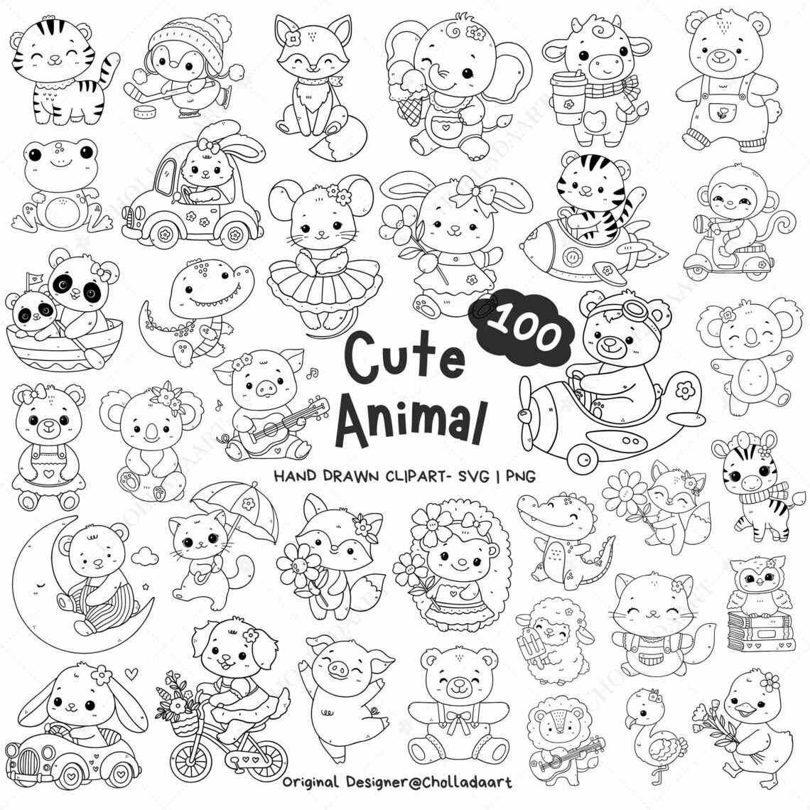 100 Cute Animal SVG Bundle, Animal SVG Bundle, Doodle Animal Clipart ...
