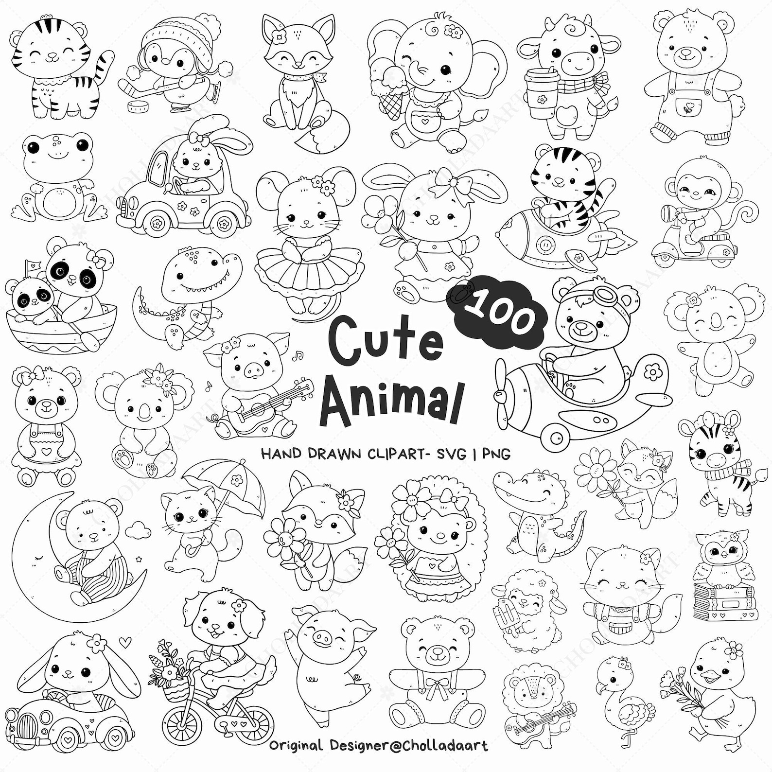 100 Cute Animal SVG Bundle, Animal SVG Bundle, Doodle Animal Clipart ...