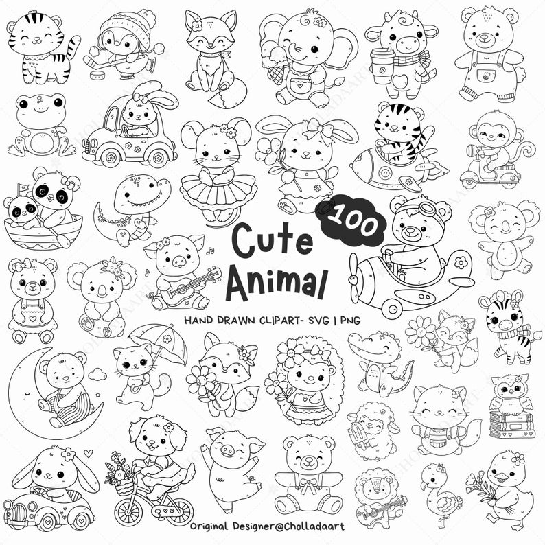 100 Cute Animal SVG Bundle, Animal SVG Bundle, Doodle Animal Clipart ...