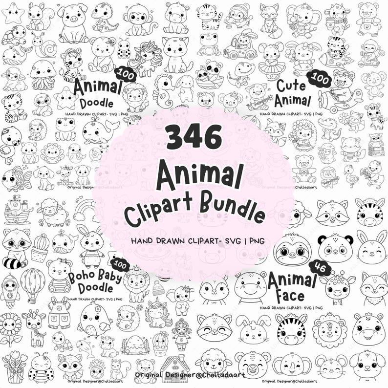 346 Animal Clipart Bundle, Animal SVG Bundle, Doodle Animal Clipart ...
