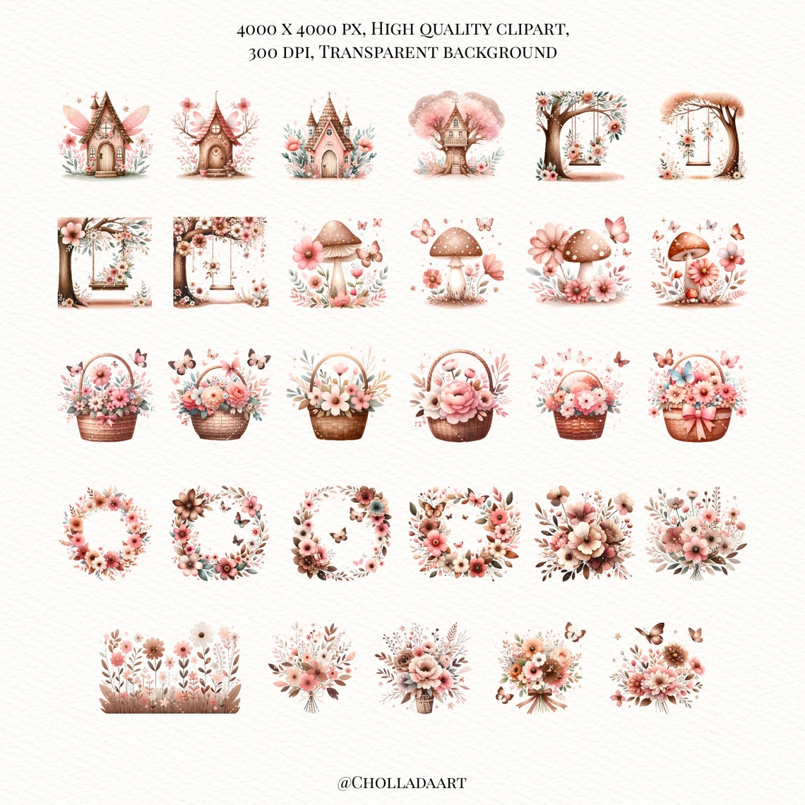Fairies and Flowers Clipart, Watercolor Fairy, Fairy Garden Png, Fairy ...
