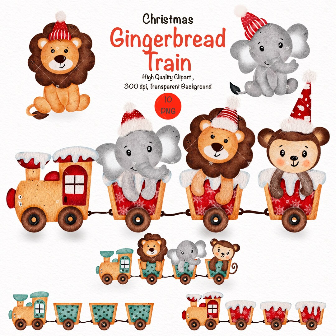 Watercolor Christmas Gingerbread Train Clipart, Gingerbread Train PNG ...