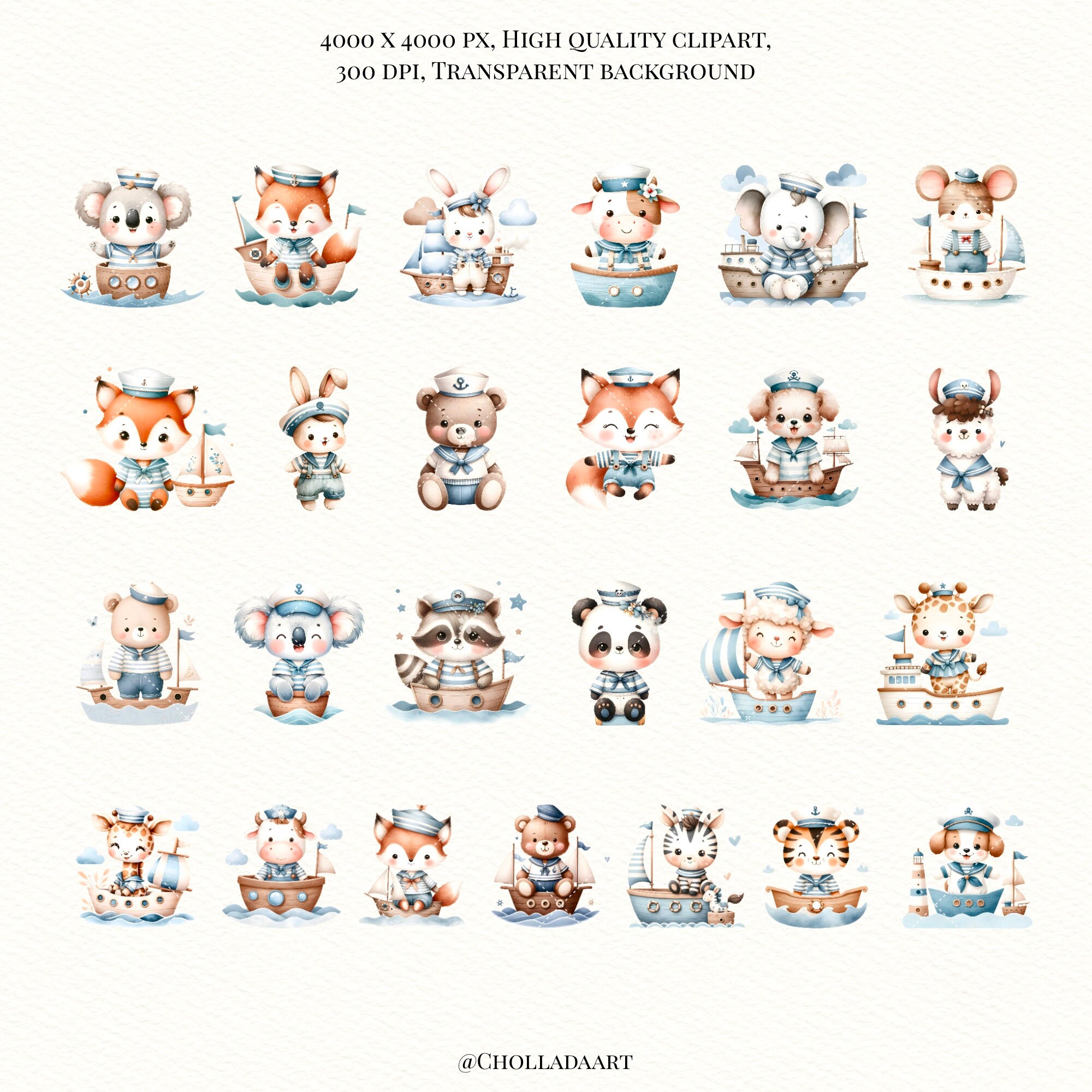 Cute Sailor Animal Clipart, Nautical Nursery Clipart, Ocean Clipart ...