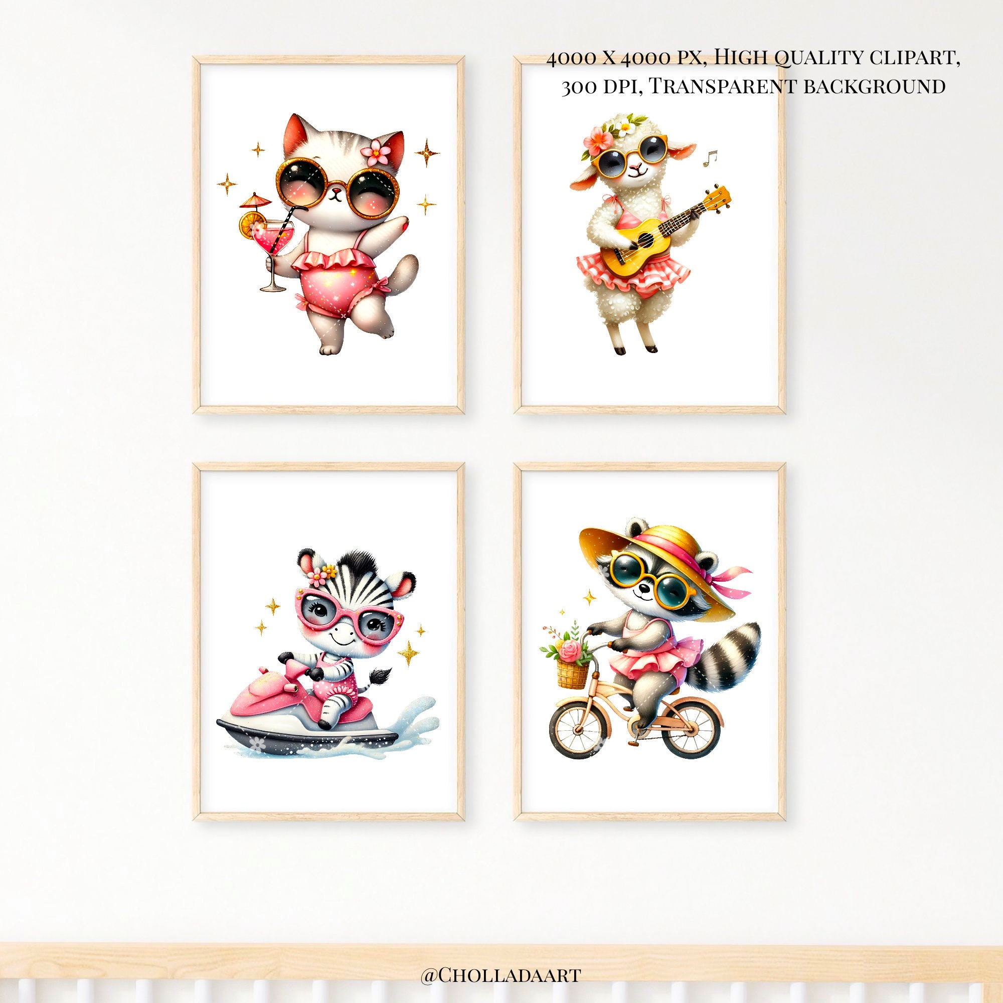 Hello Summer Animals Clipart, Watercolor Summer Animals Clipart, Summer ...