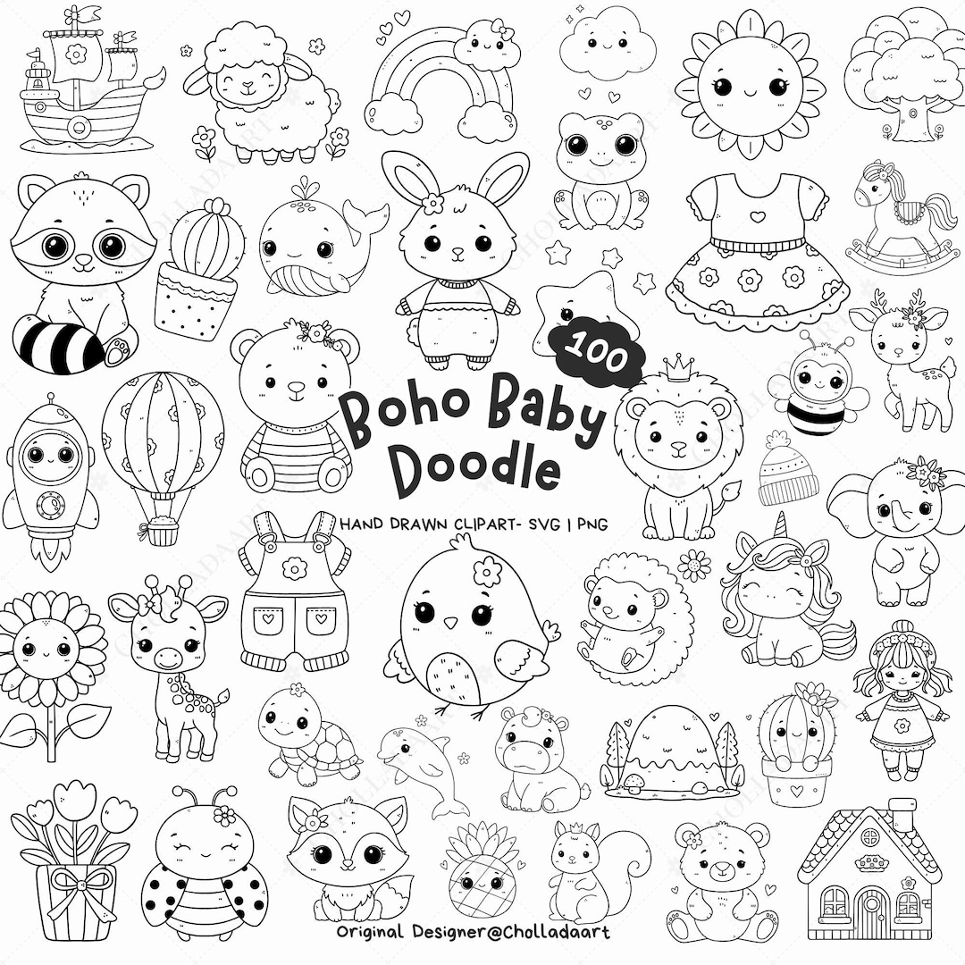 100 Boho Baby Doodle SVG Bundle, Animal SVG Bundle, Boho Baby Doodle ...