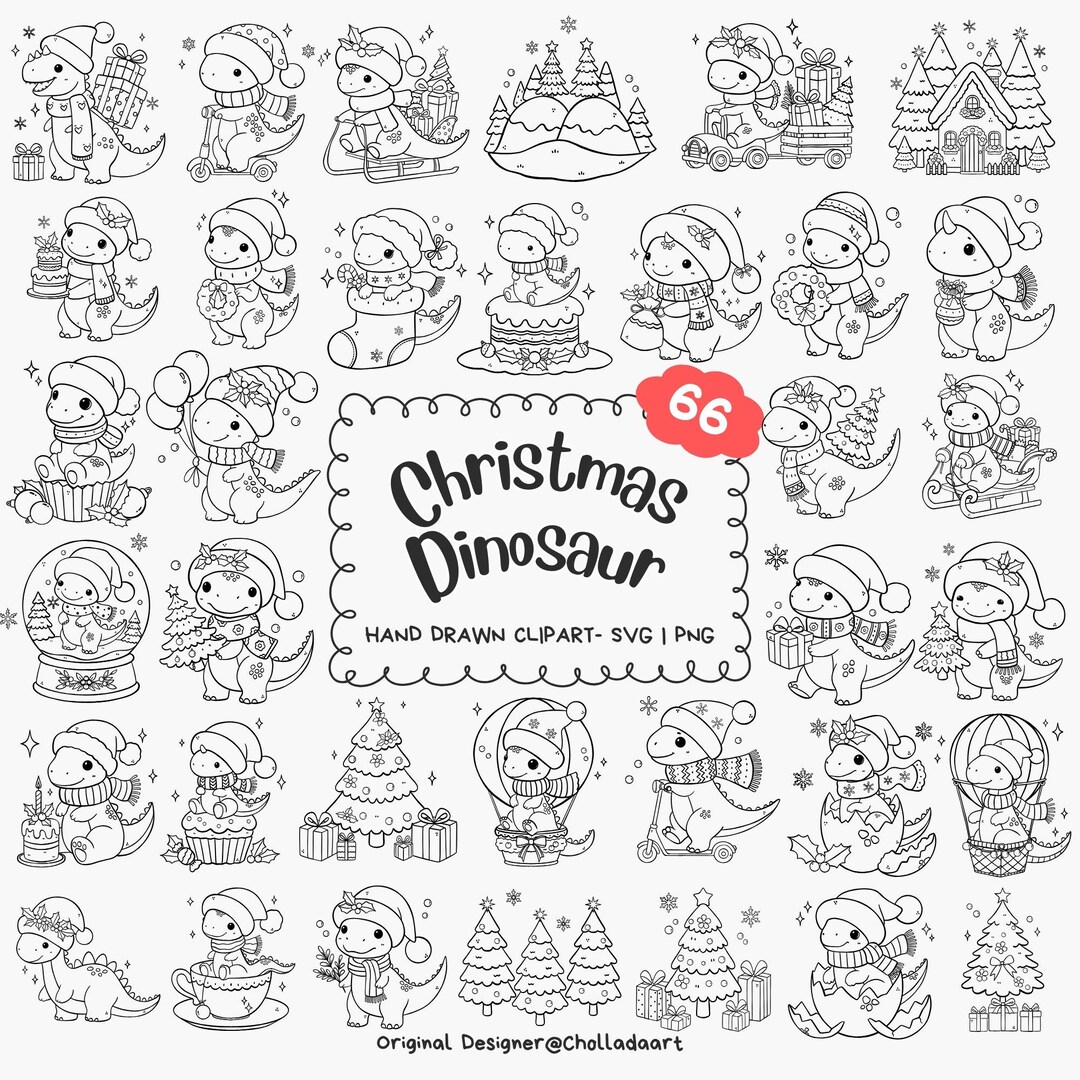 Christmas Dinosaur SVG Bundle, Christmas Dinosaur Clipart, Winter ...
