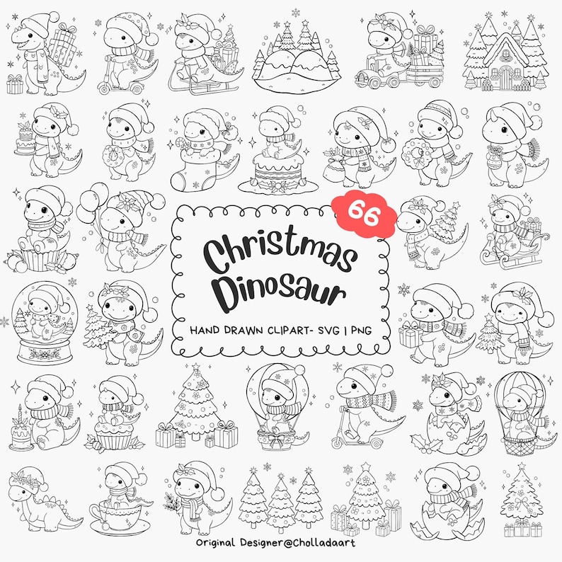 Christmas Dinosaur SVG Bundle, Christmas Dinosaur Clipart, Winter ...