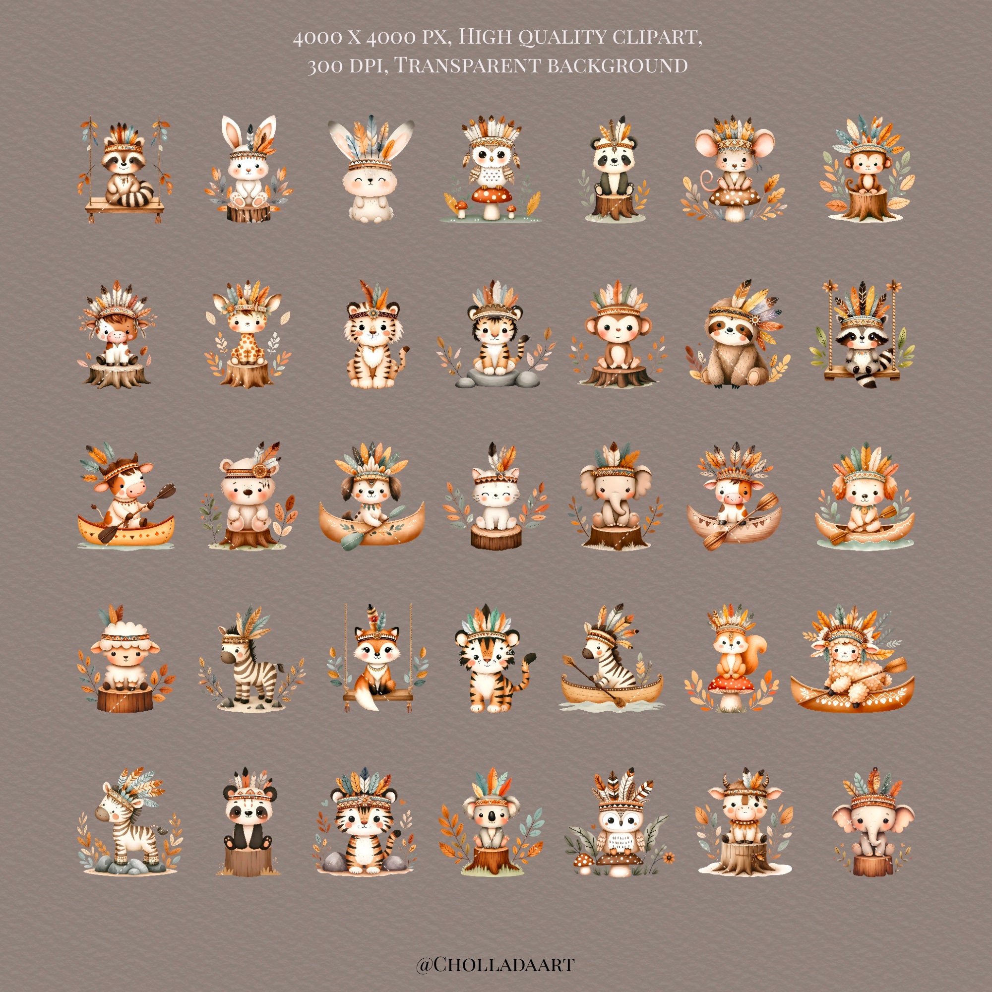 Watercolor Tribal Animals Clipart, Tribal Animals Clipart, Tribal ...