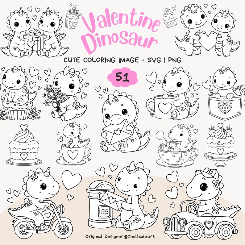 Valentine Dinosaur Coloring Image, Valentine Animal Coloring Image ...