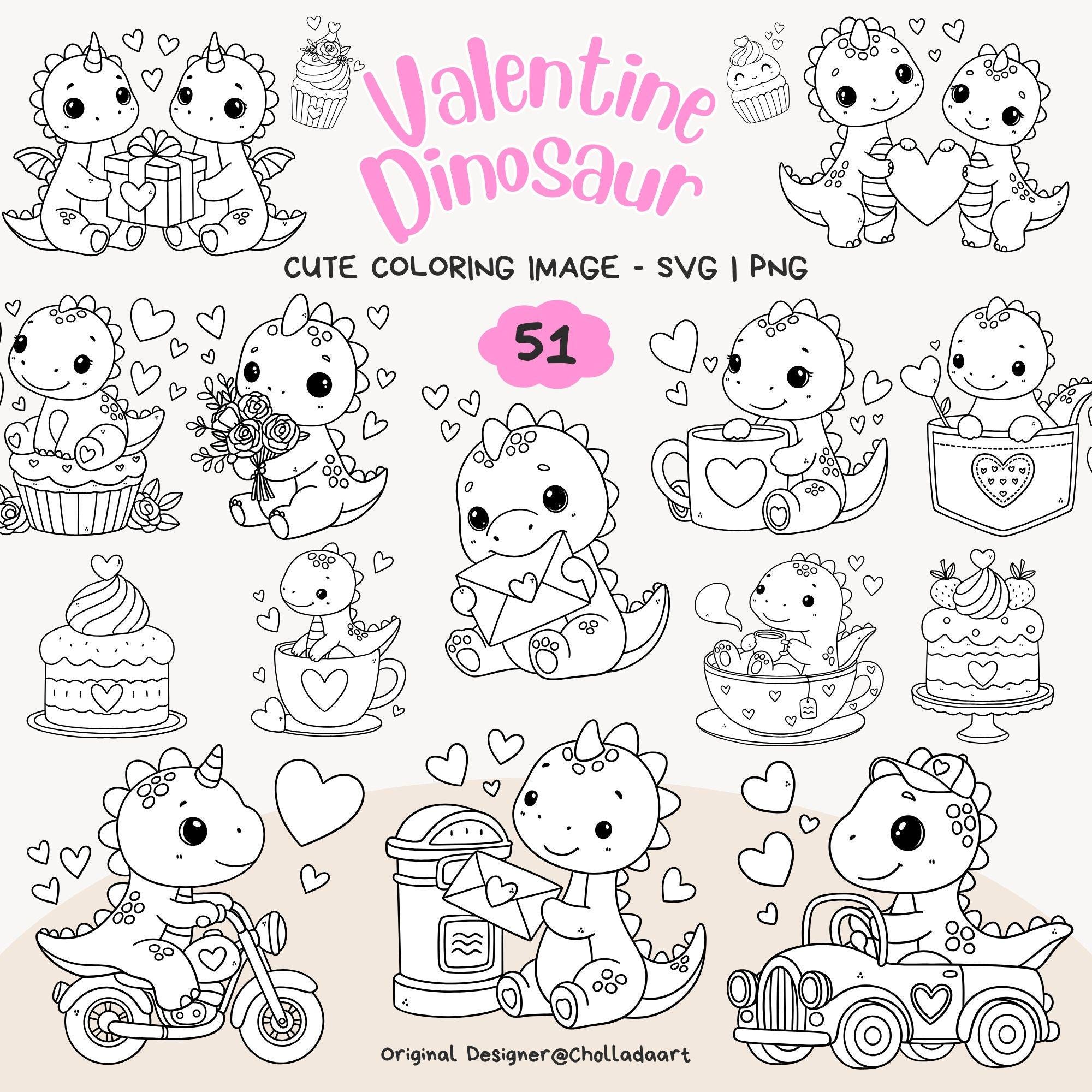 Valentine Dinosaur Coloring Image, Valentine Animal Coloring Image ...
